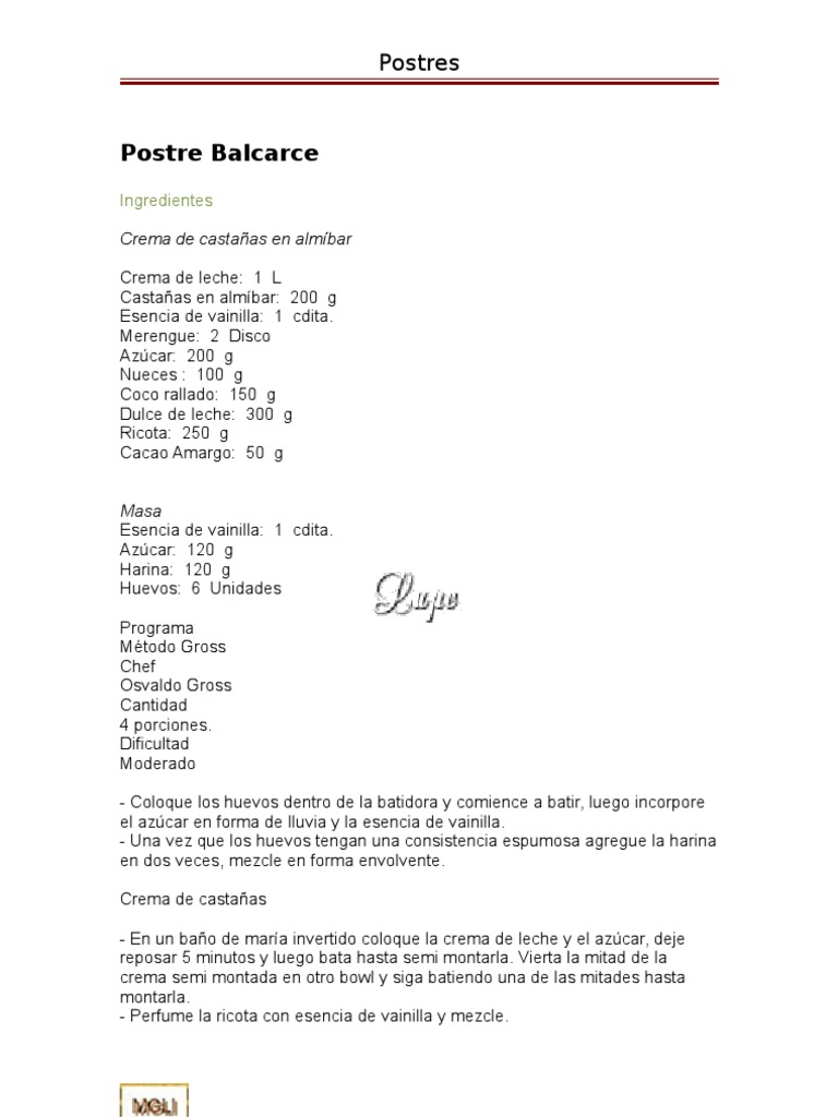 Postre Balcarce | PDF | Postres | Crema