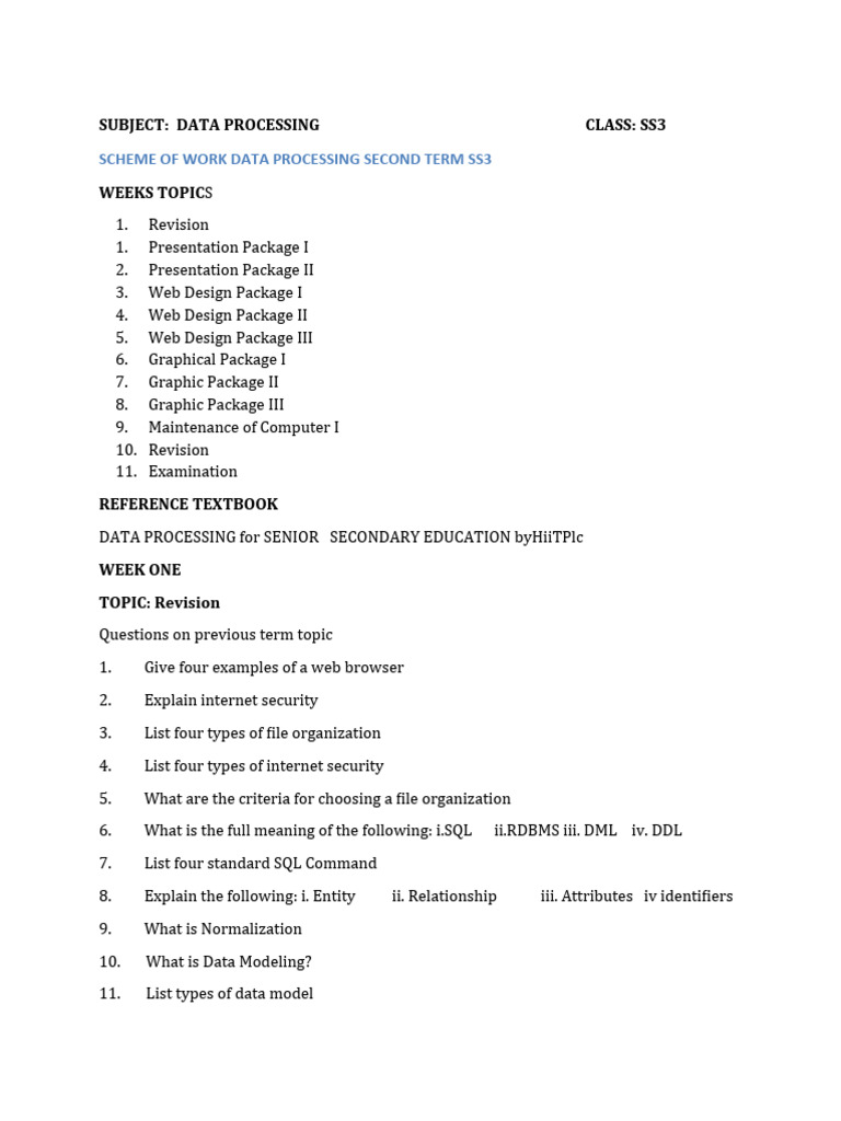 SS3 Data Processing Curriculum | PDF | World Wide Web | Internet & Web