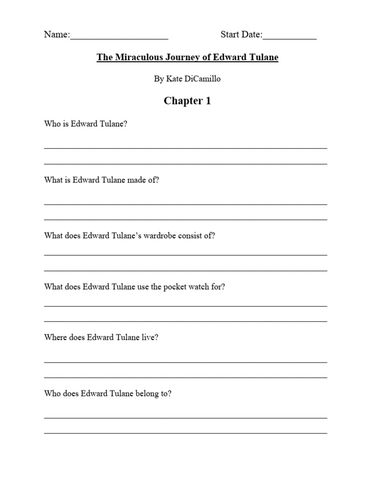 The Miraculous Journey of Edward Tulane: Name: - Start Date | PDF