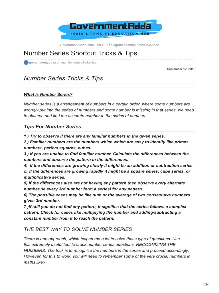 1) Number Series Shortcut Tricks & Tips | PDF | Numbers | Elementary ...
