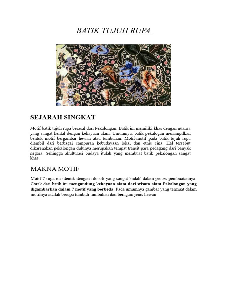Makna dan Sejarah Batik Tujuh Rupa | PDF