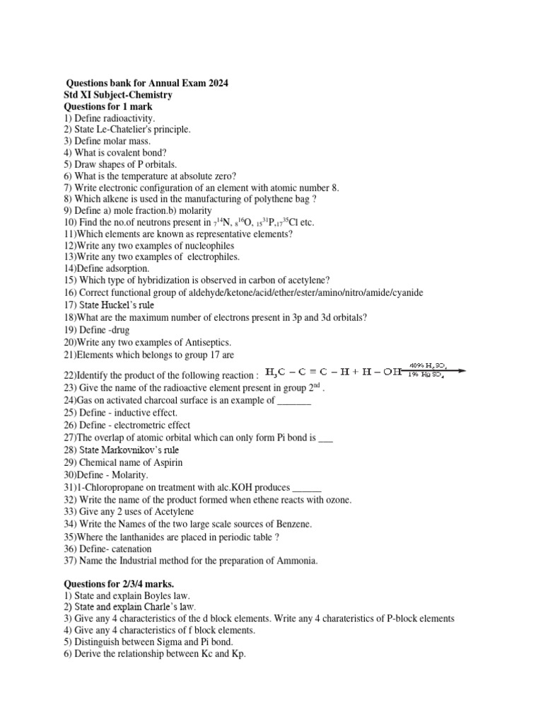Chemistry Question Bank 2024 | PDF | Alkene | Benzene