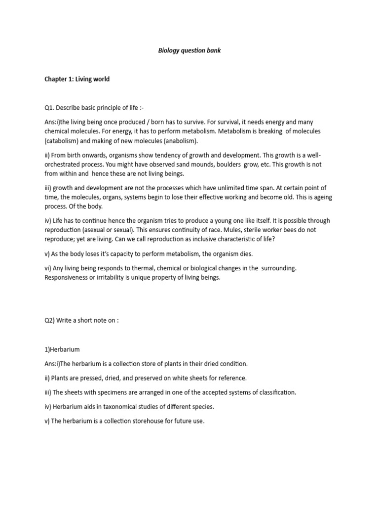 Biology Question Bank Solved | PDF | Kidney | Mitosis