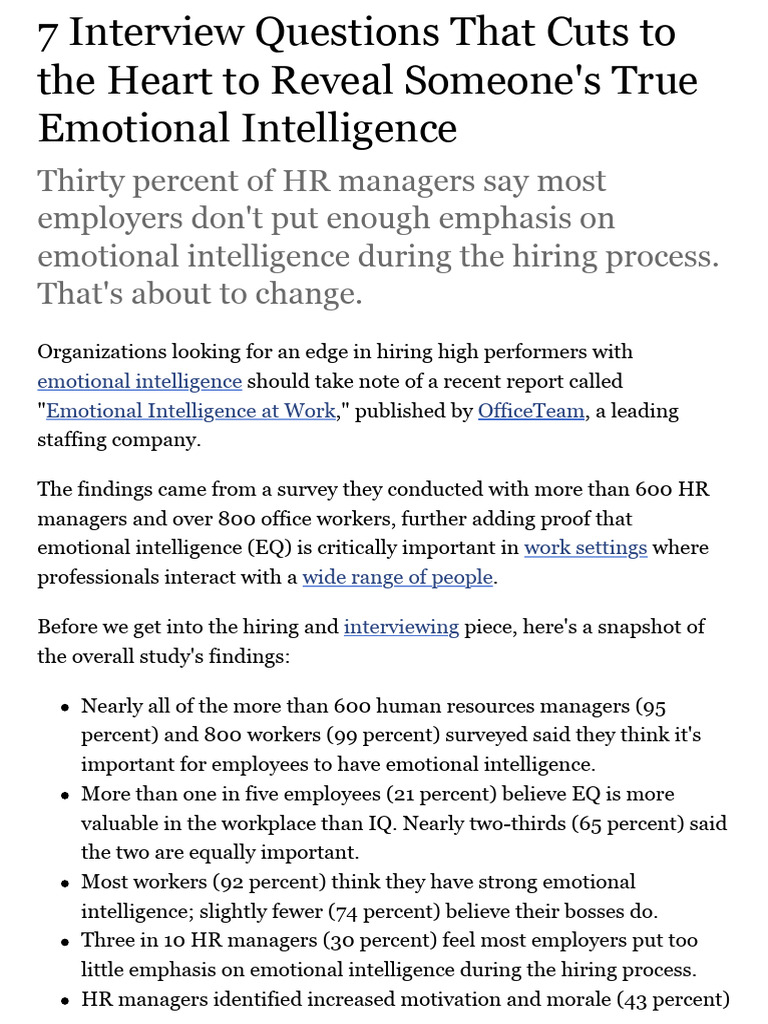 7 Key Interview Questions for EQ | PDF | Emotional Intelligence ...