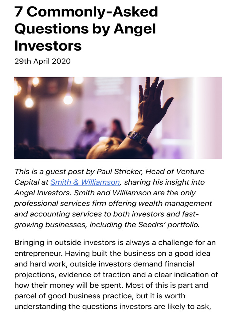 Angel Investor Questions Guide | PDF | Venture Capital | Corporate Finance