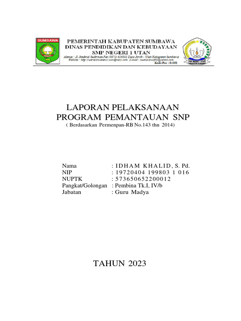 N0.2 Laporan Pelaksanaan Pengelolaan Standar Nasioanl Pendidikan (SNP) | PDF