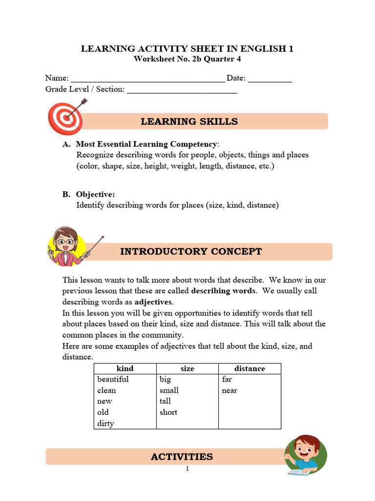 Learning Activity Sheet in English 1: Worksheet No. 2b Quarter 4 ...