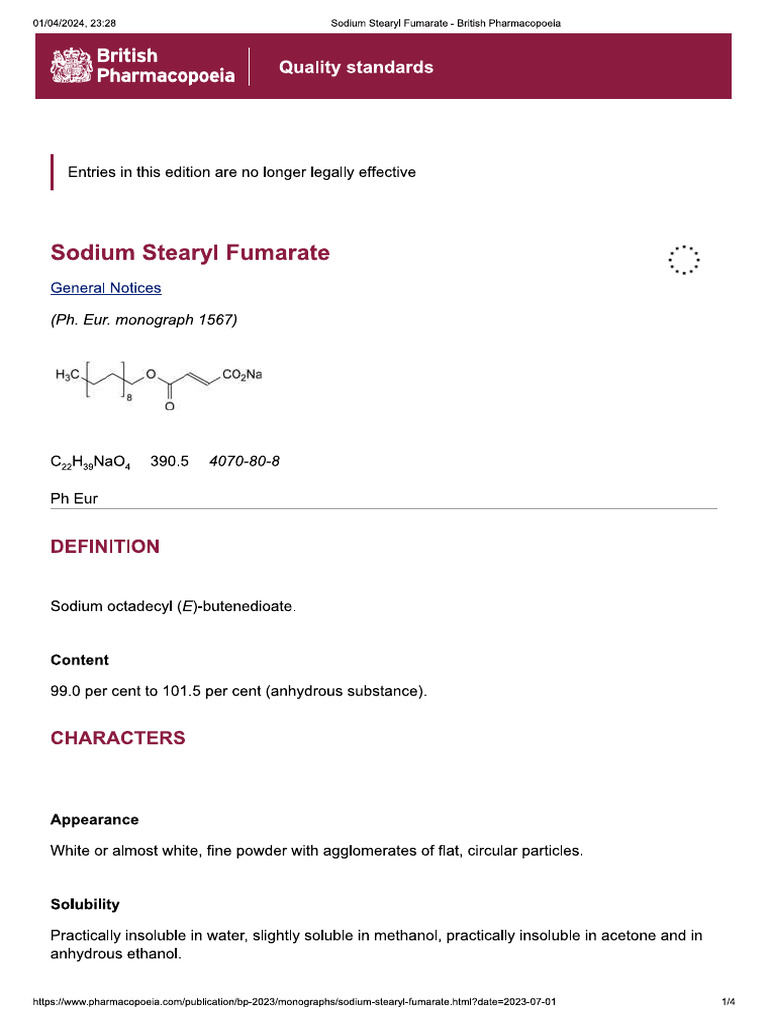 Sodium Stearyl Fumarate - British Pharmacopoeia | PDF