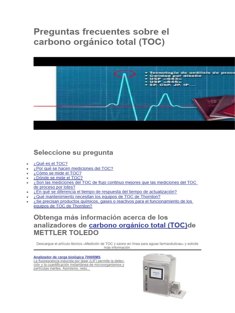 Carbono Organico Total Según Pagina de Mettler Toledo | PDF | Agua | Carbono organico total