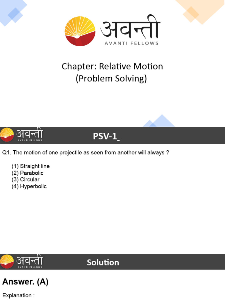 Relative Motion JEE | PDF | Acceleration | Velocity