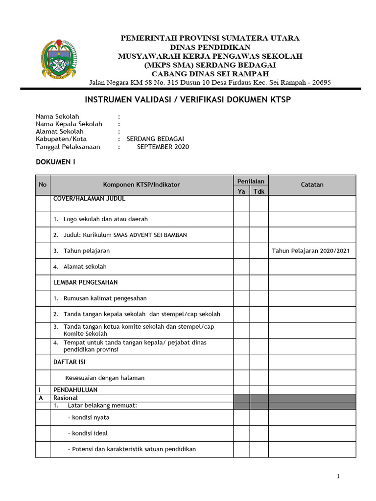 E.Validasi KTSP INSTRUMEN | PDF