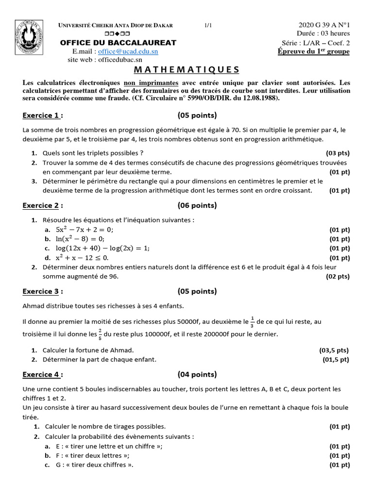 SUJET-MATH-LAR-01-2020 | PDF