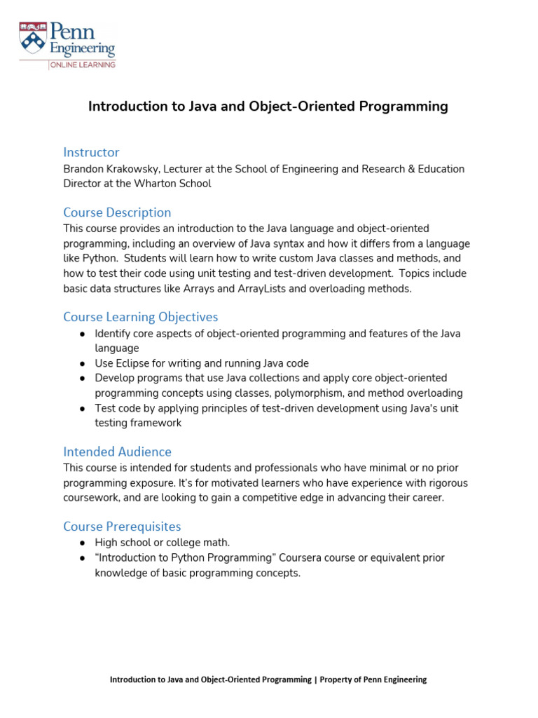 Introduction To Java and Object-Oriented Programming: Instructor | PDF ...