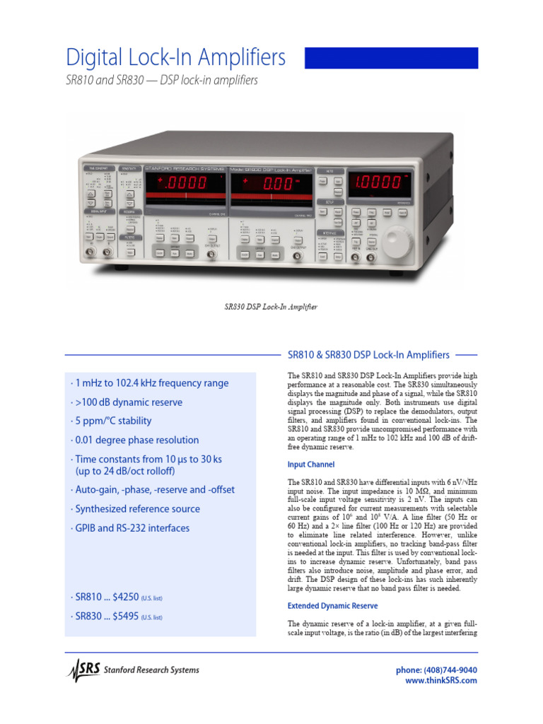 SR810 and SR830 - DSP Lock-In Amplifiers | PDF | Amplifier | Analog To Digital Converter