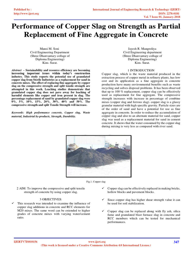 Performance of Copper Slag On Strength As Partial Replacement of Fine ...