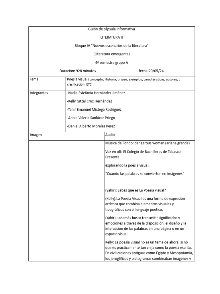 Guión de Cápsula Informativa.d | PDF | Poesía | Imagen