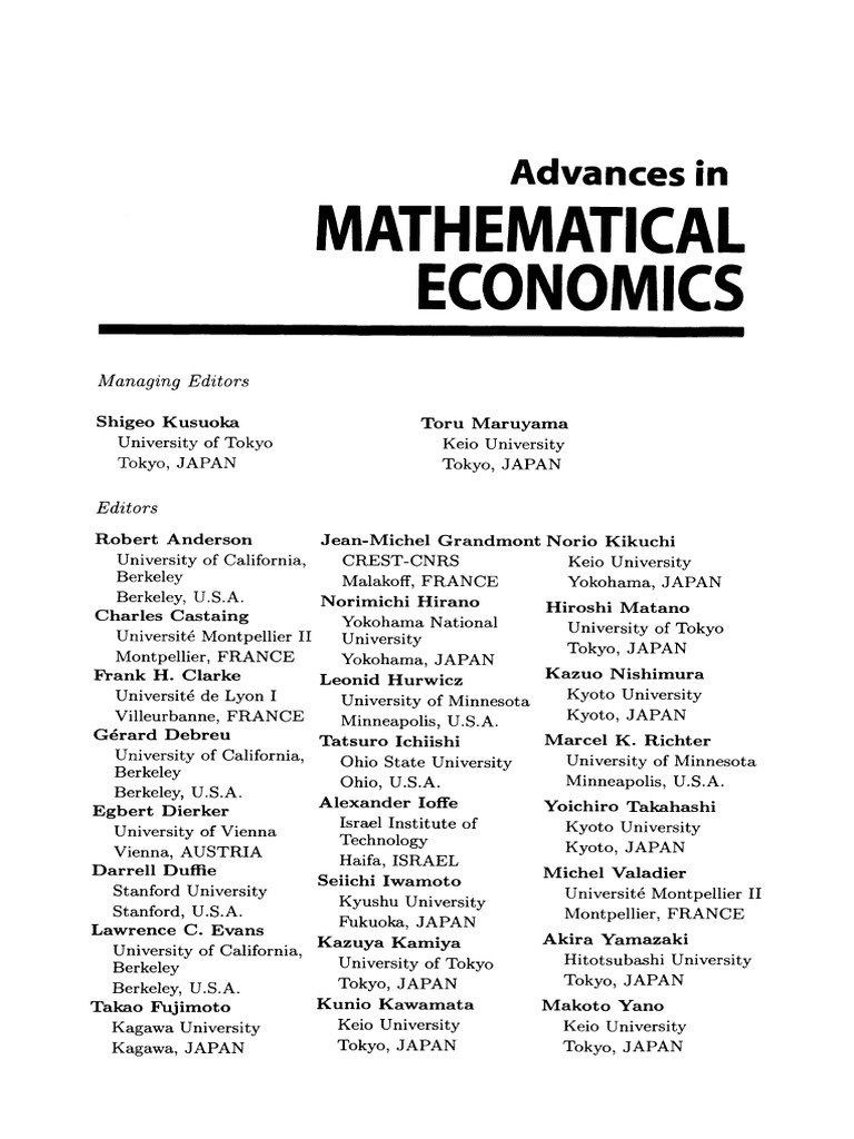 Mathematical Economics: Advances in | PDF | Continuous Function ...
