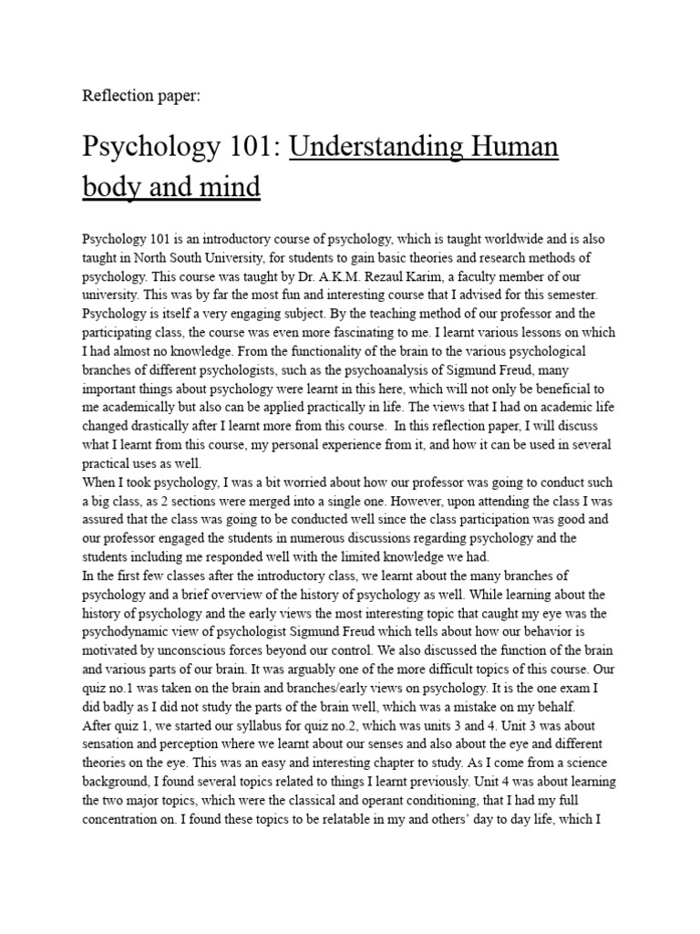 Psychology Reflection Paper | PDF | Psychology | Learning