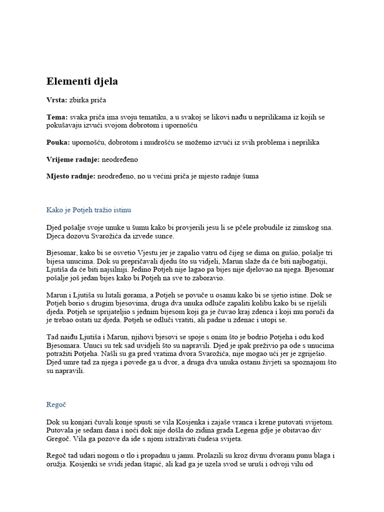 Priče Iz Davnine - Elementi Djela | PDF