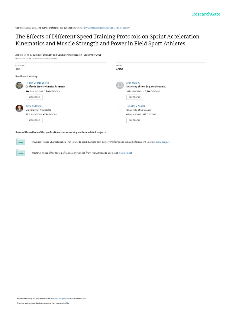 The Effects of Different Speed Training Protocols On Sprint Acceleration Kinematics and Muscle ...