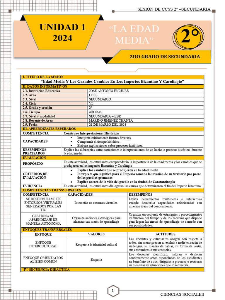 2º Sesiones Sem 1 Uni 1 - CCSS 2024 | PDF | Enseñando | Aprendizaje
