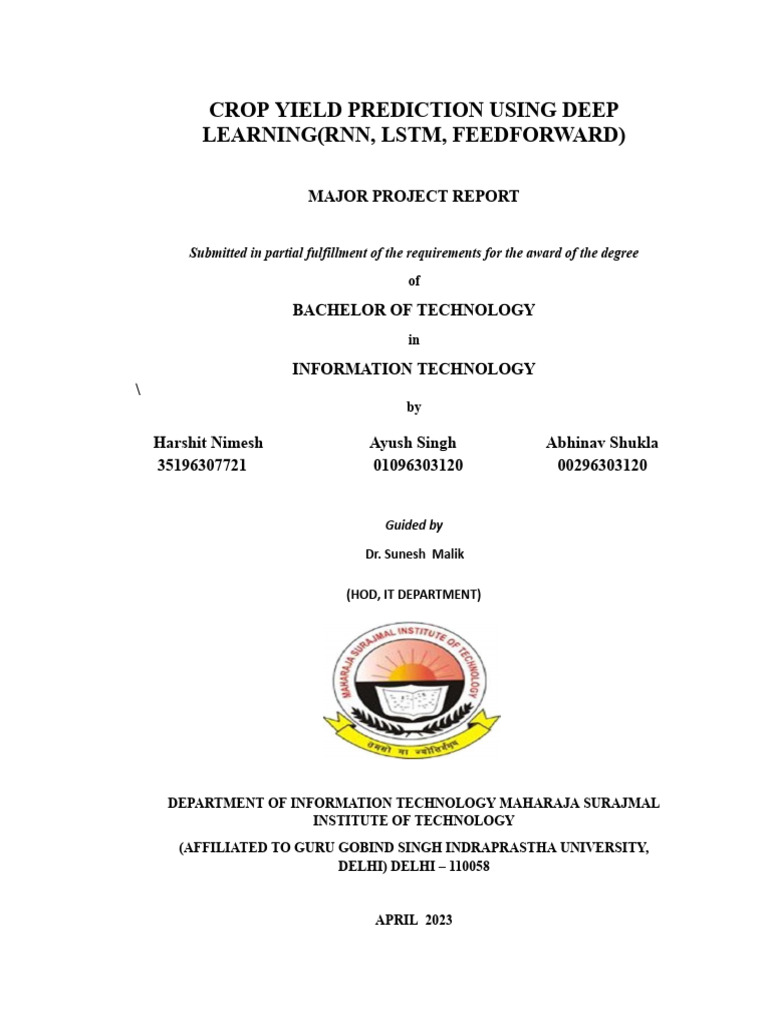 Project Report On Crop Yield Prediction | Download Free PDF ...