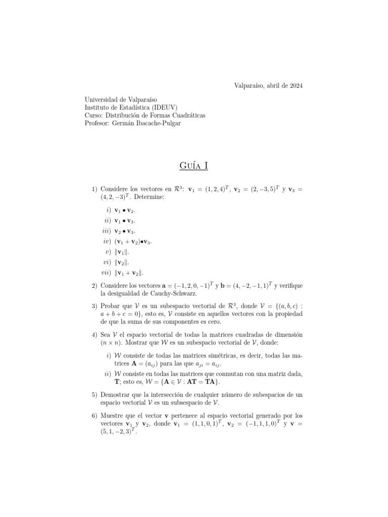 Guia | PDF | Espacio vectorial | Vector Euclidiano