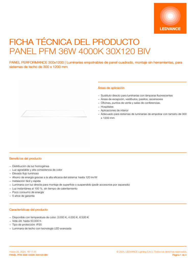 PANEL PFM 36W 4000K 30X120 BIV Es | Descargar gratis PDF | Ingenieria ...