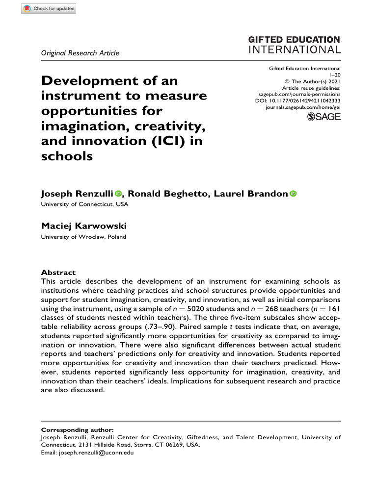 Developing An Instrument To Measure ICI | PDF | Creativity | Factor ...