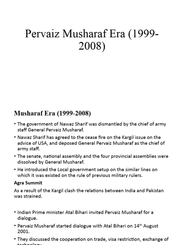 Pervaiz Musharaf Era (1999-2008) | PDF | Pervez Musharraf | Nawaz Sharif