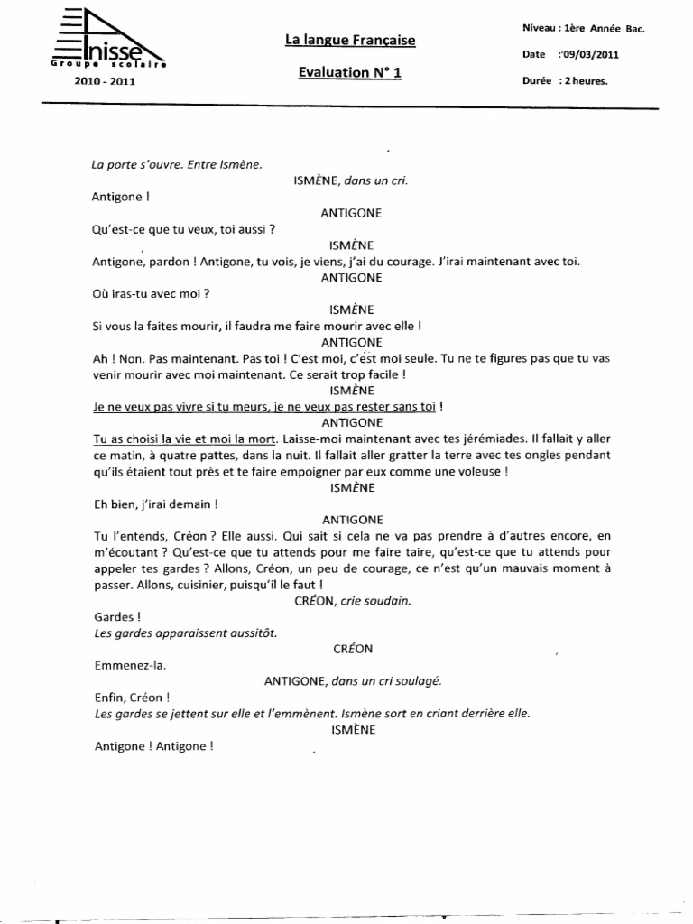 Devoir 1 Modele 9 Francais 1er Bac Semestre 2 6 | PDF