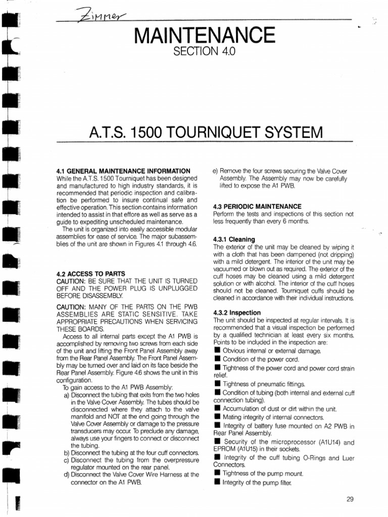 Zimmer Ats 1500 Maintenance | PDF