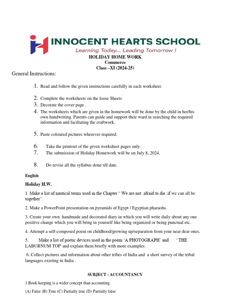 Class 11 Commerce Holiday Homework | PDF | Debits And Credits | Expense