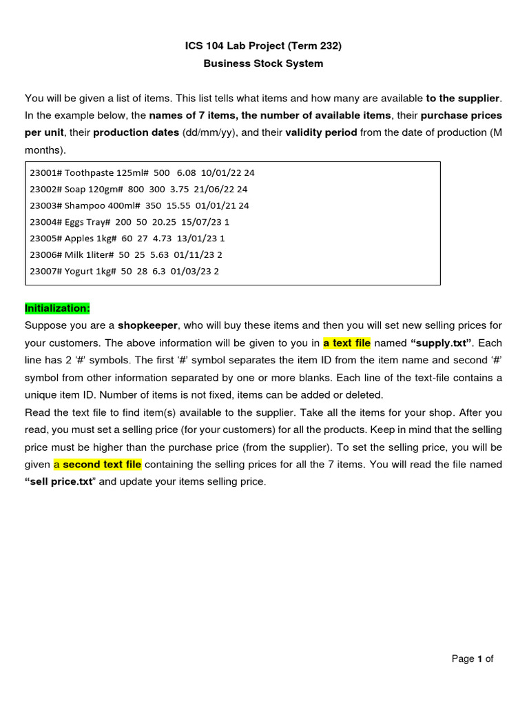 Business Stock System Lab Project | PDF | Option (Finance) | Menu