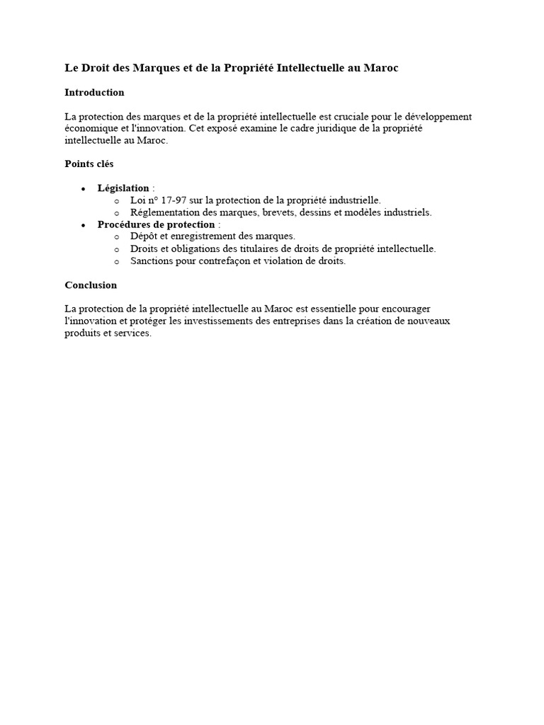Le Droit Des Marques Et de La Propriété Intellectuelle Au Maroc | PDF ...