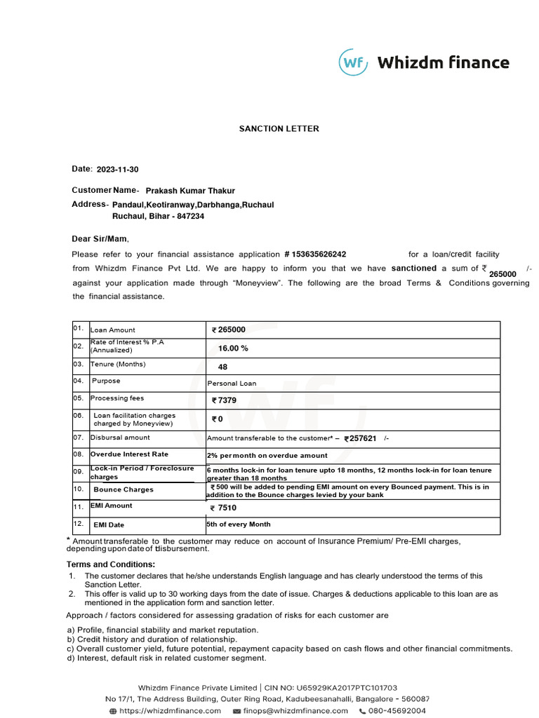 Loan Sanction-Letter With Kfs | PDF | Interest | Loans