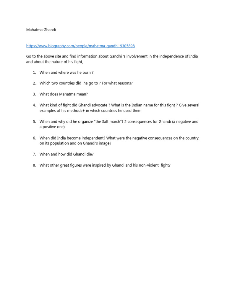Ghandi Webquest | PDF