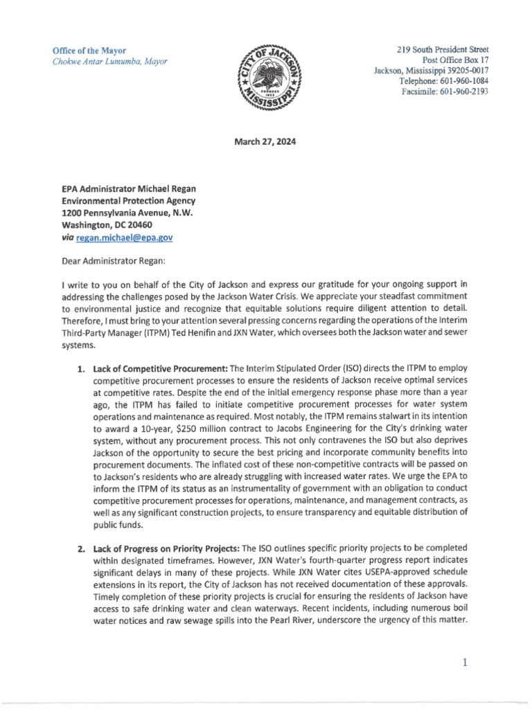 Mayor's Letter To EPA Administrator Regan | PDF