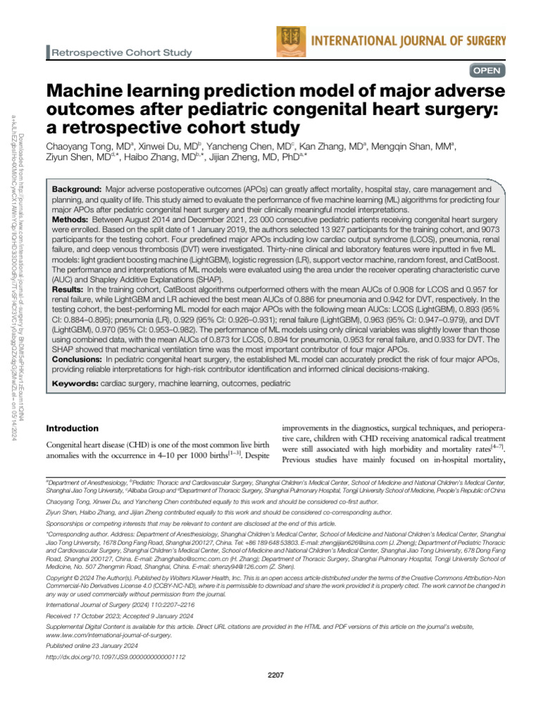 Machine Learning Prediction Model of Major Adverse.33 | PDF | Cardiac Surgery | Surgery