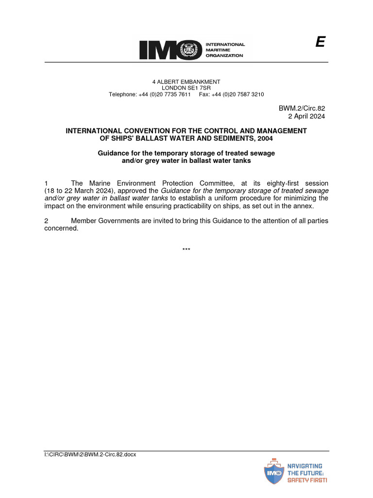 BWM.2-Circ.82 - Guidance For The Temporary Storage Treated Sewage and ...