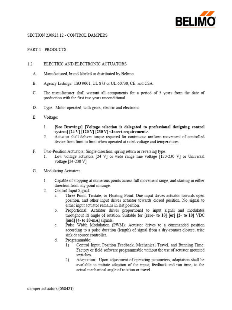 Belimo Damper Actuators Guide Specifications en Us | PDF | Feedback ...