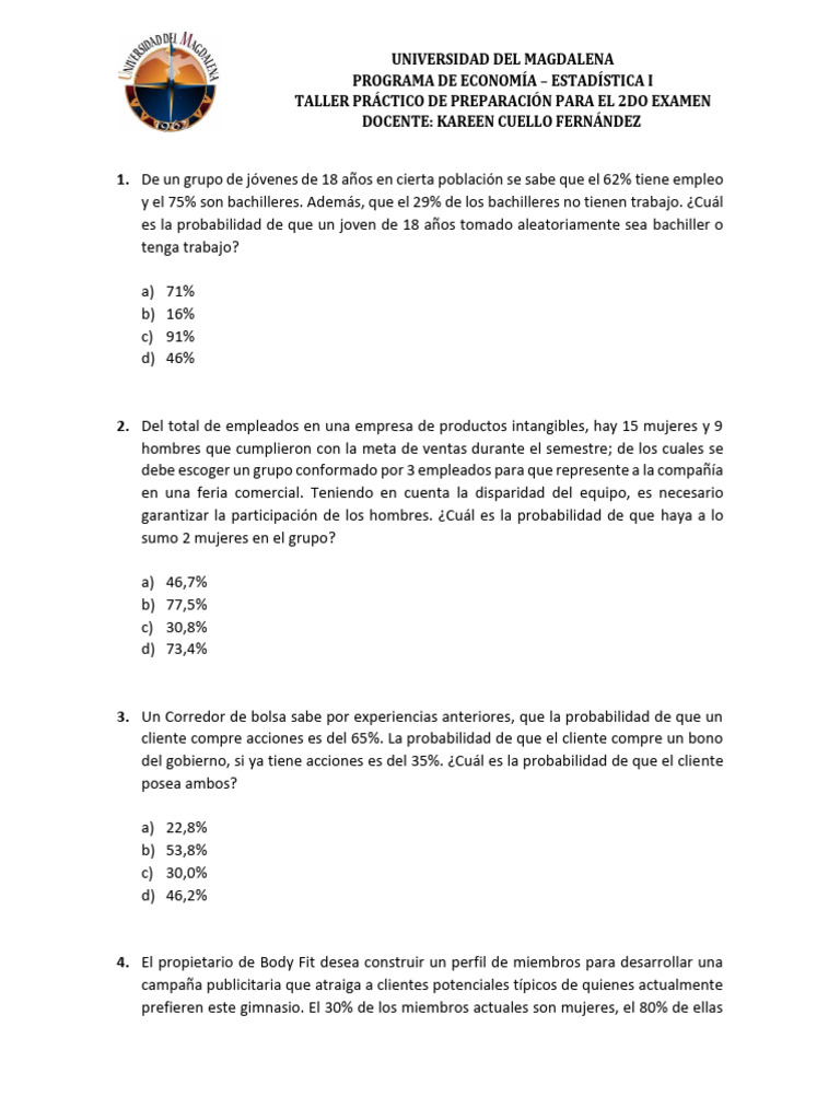 Segundo Taller de Aplicación Práctica | PDF | Economias