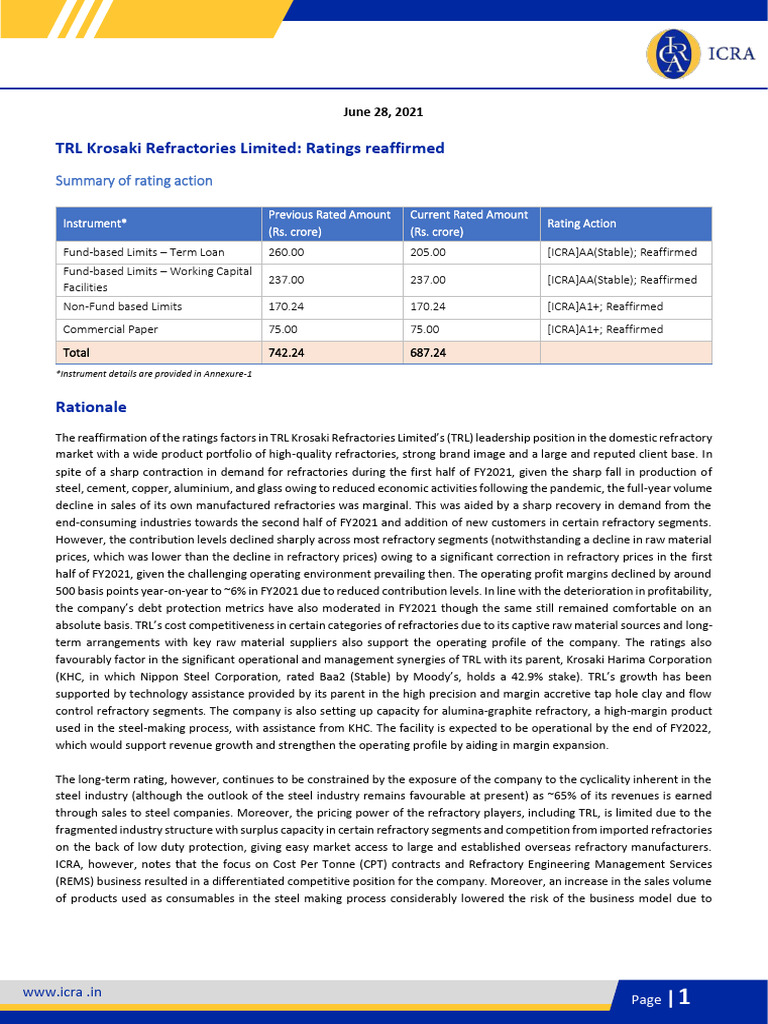 Rationale Report | PDF | Credit Rating Agency | Moody's Investors Service