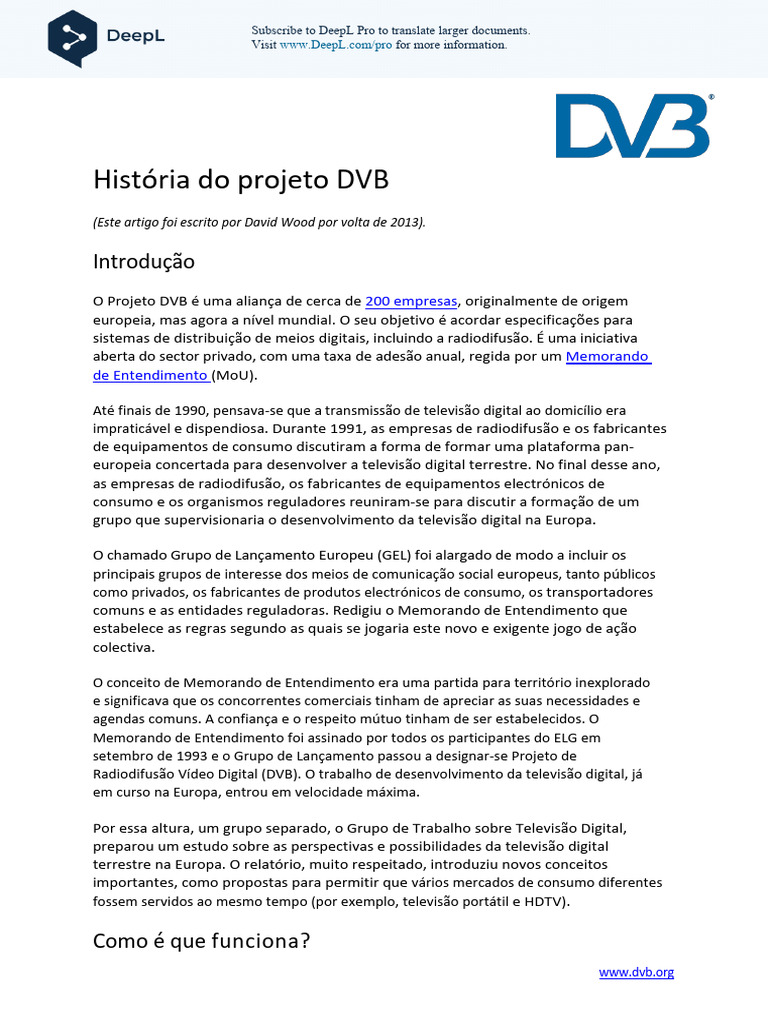History-of-the-DVB-Project PT | PDF | Televisão digital | Radiodifusão