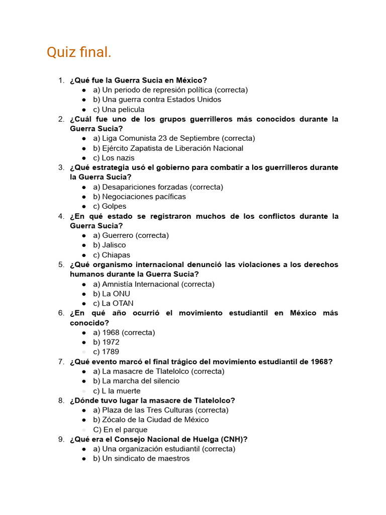 Quiz Final | PDF | Politica de mexico | México