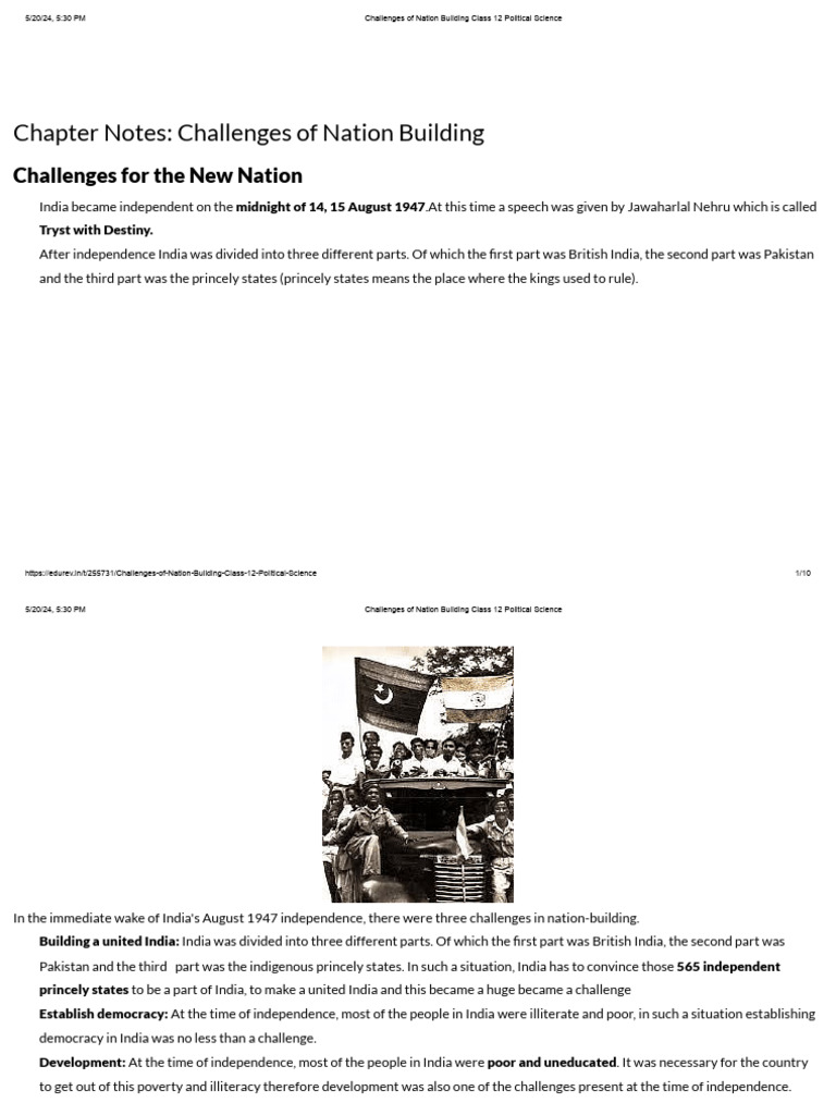 Challenges of Nation Building in India | PDF | Partition Of India ...