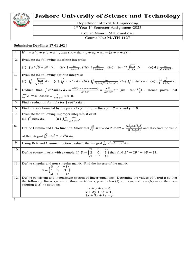 Assignment MATH-1127 | PDF | System Of Linear Equations | Mathematical ...