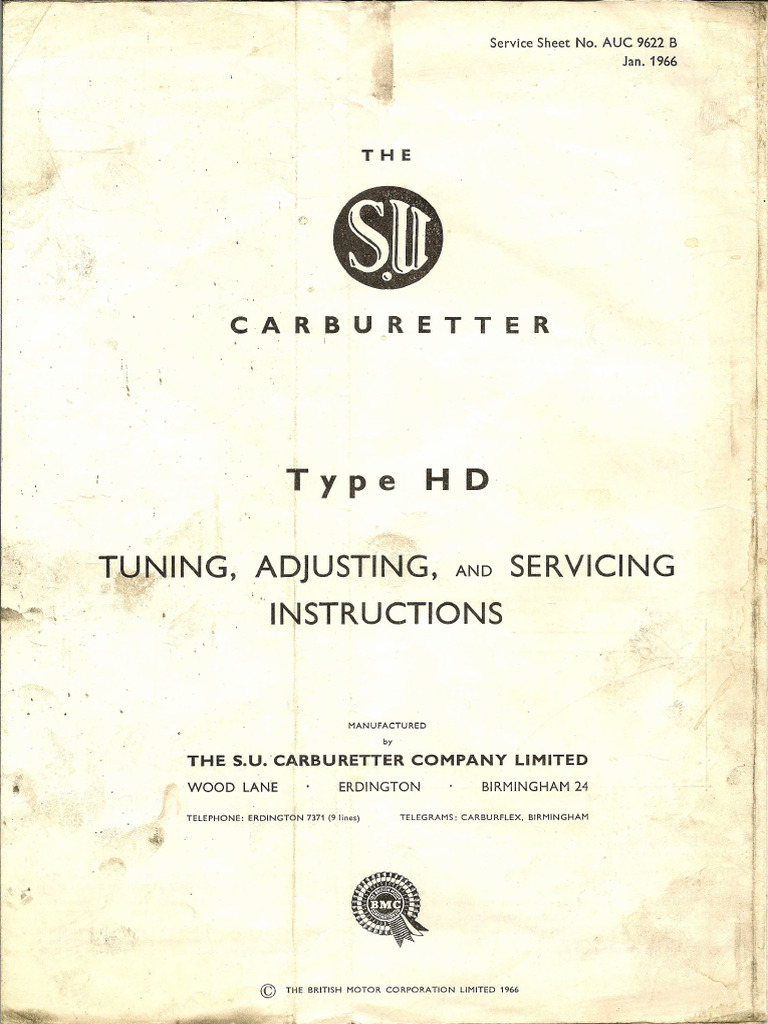 SU+Carburettor+Type+HD+-+Tuning$2C+Adjusting+$26+Servicing | PDF