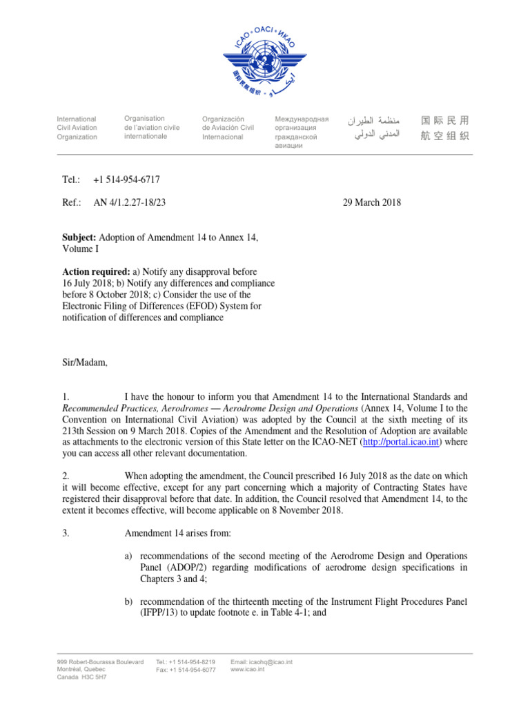 023e-2018-Adoption of Amendment 14 To Annex 14 Volume I | PDF ...