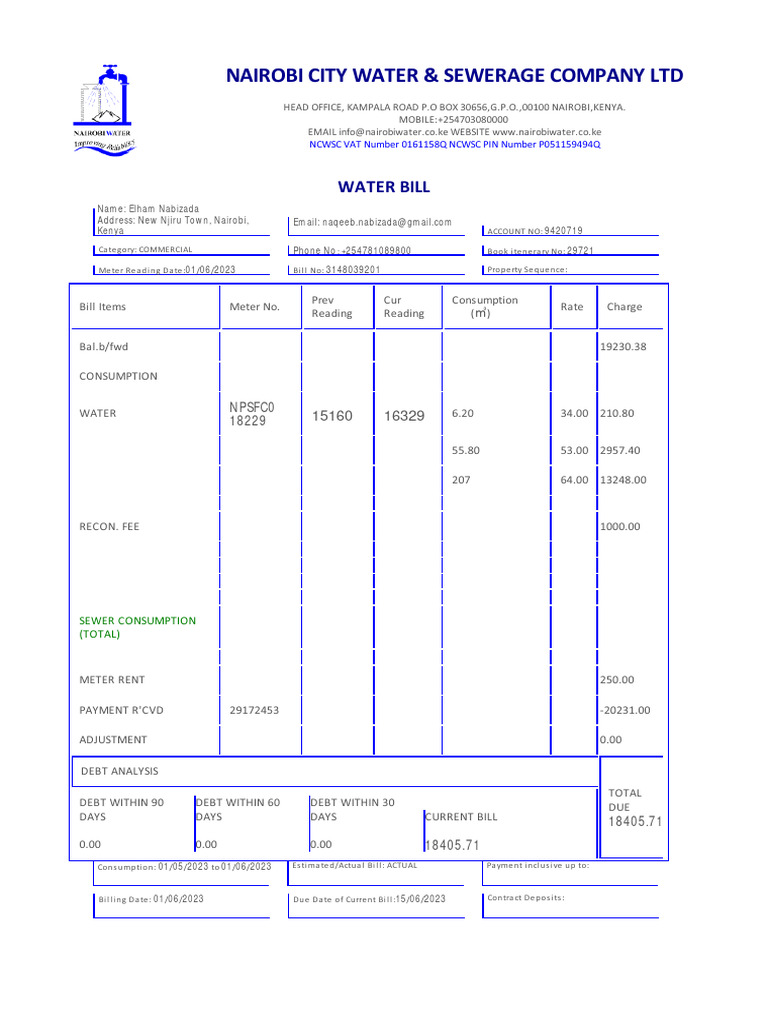 Elham Nabizada - Water Bill | PDF | Payments